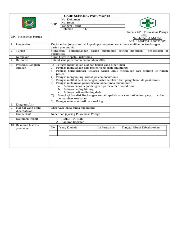 Sop Care Seeking Pneumonia 2 | PDF