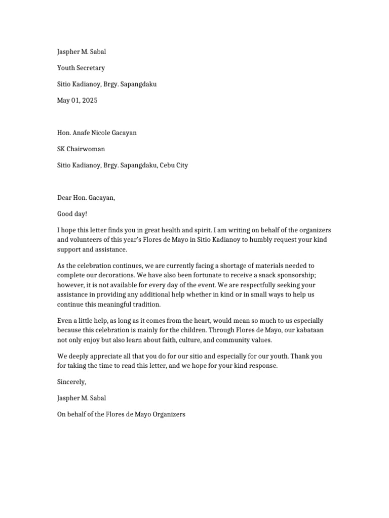 Flores de Mayo Request Letter | PDF