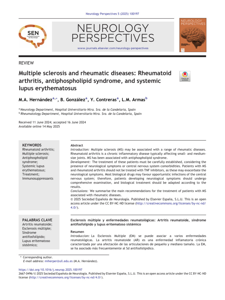MS and Rheumatic Diseases RA, APS and SLE | PDF | Multiple Sclerosis ...