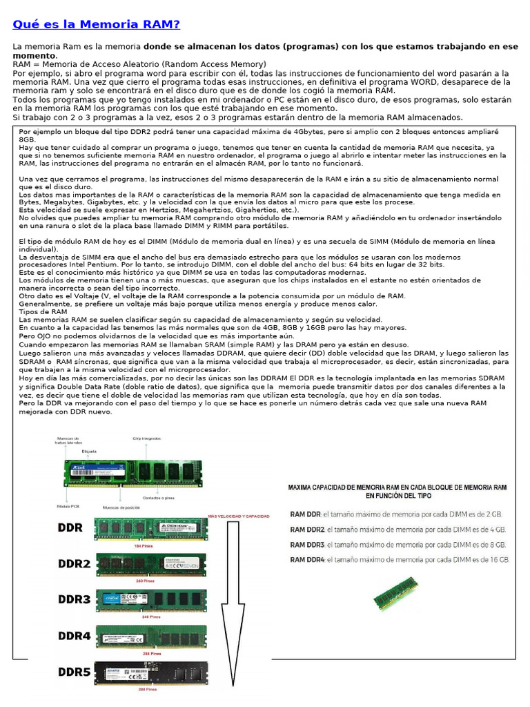 Qué Es La Memoria RAM | PDF | Memoria de acceso aleatorio | Almacenamiento de datos de la ...