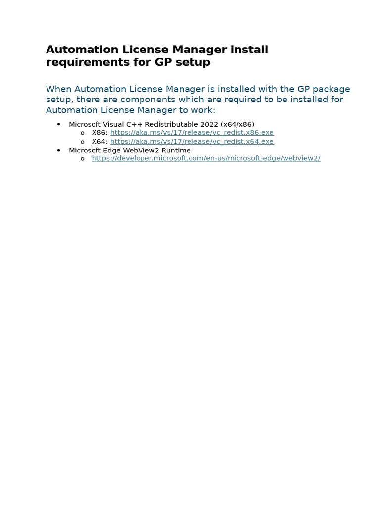 Automation License Manager GP Setup Requirements | PDF