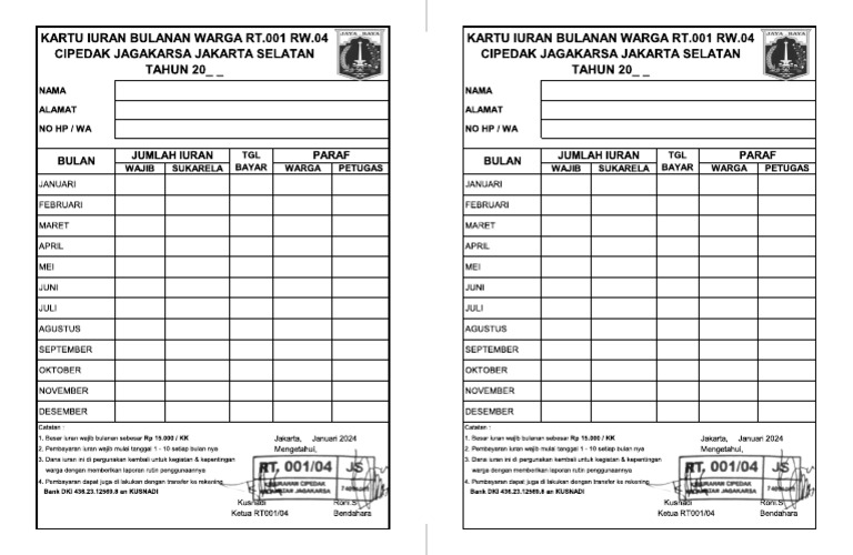 Kartu Iuran RT | PDF