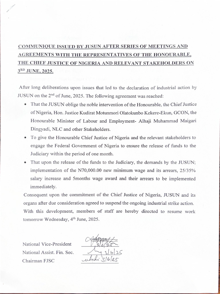 Communique Issued by Jusun After Series of Meetings and | PDF