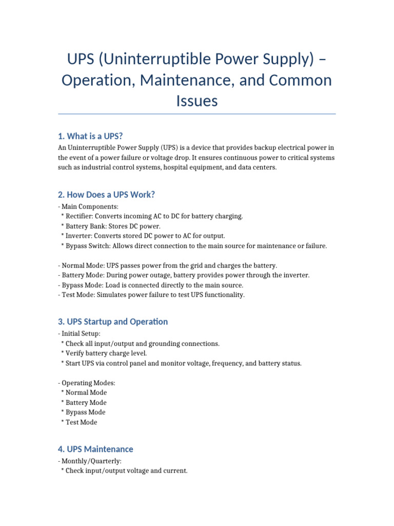 UPS Operation Maintenance Issues | PDF