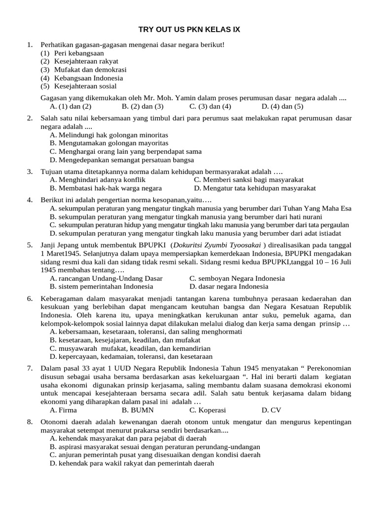 Soal Psaj PKN SMP Ix | PDF