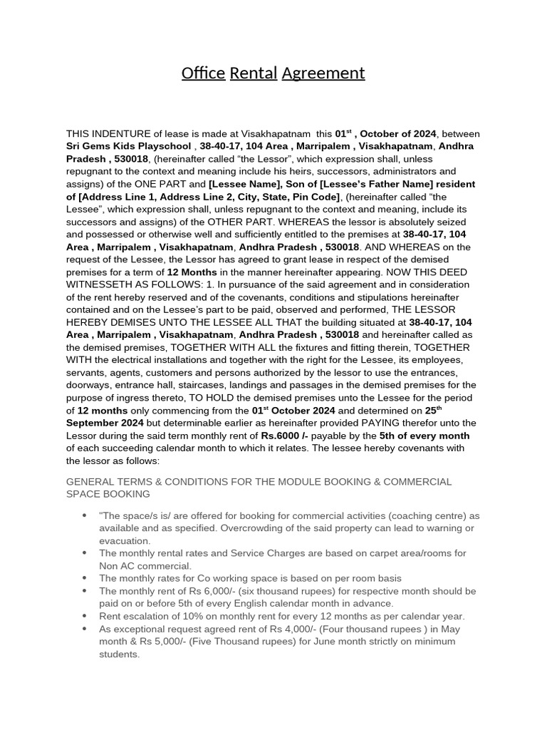 Office Rental Agreement Template | PDF | Lease | Civil Law (Legal System)