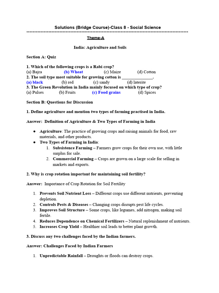 Solutions (Bridge Course) - Class 8 - Social Science | PDF ...
