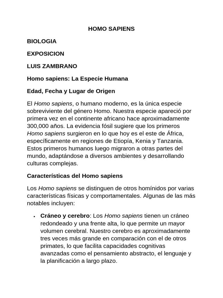 Origen y características del Homo sapiens | PDF | Humano | Homo