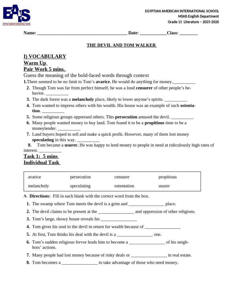 Devil&Tom Walker | PDF | Satire