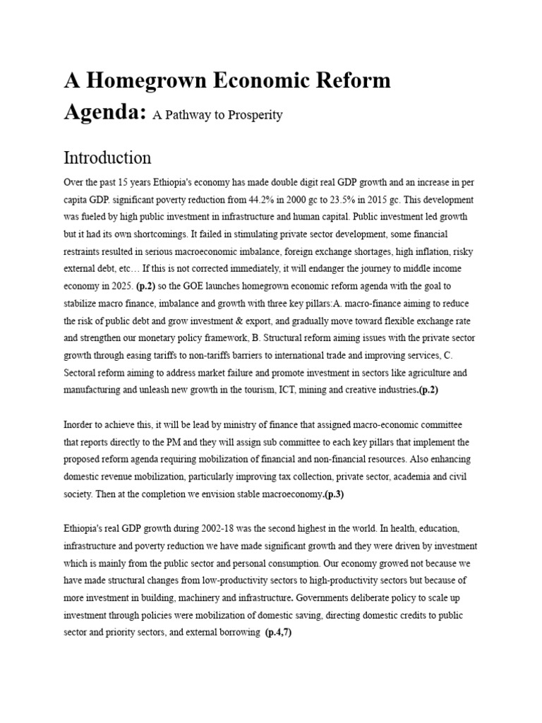 Ethiopia's Homegrown Economic Reform Plan | PDF | Macroeconomics ...