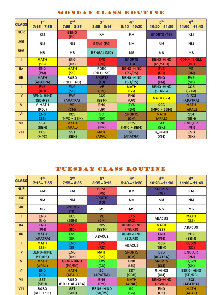 Weekly Class Schedule Overview | PDF