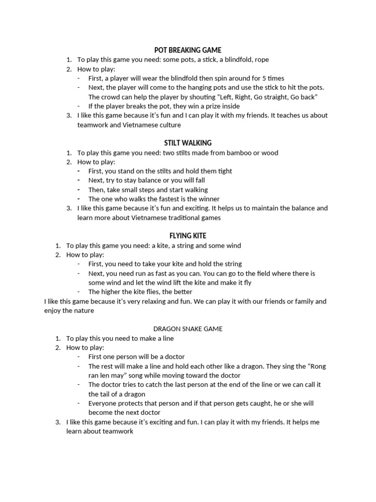 Vietnamese Traditional Games Guide | PDF