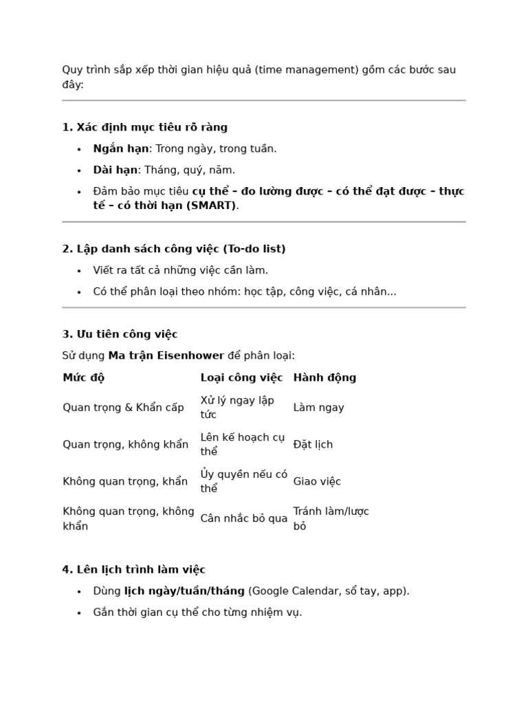 quy trình sắp xếp thời gian | PDF