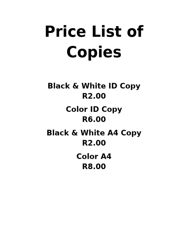 Price List of Copies | PDF