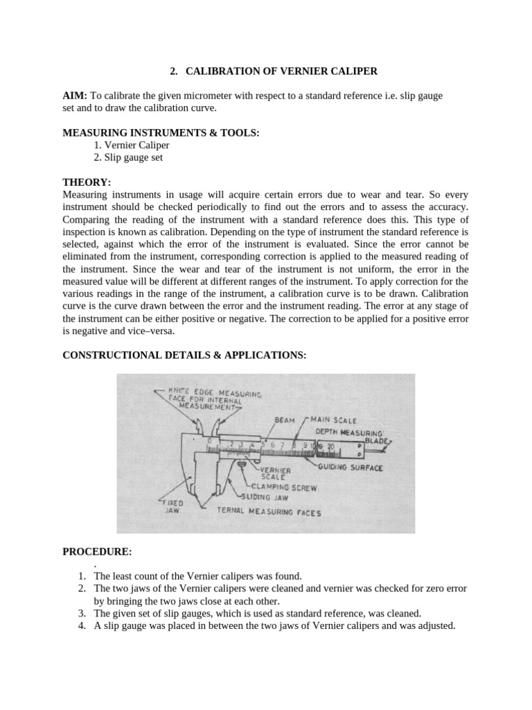 Vernier Caliper Calibration Procedure | PDF | Calibration