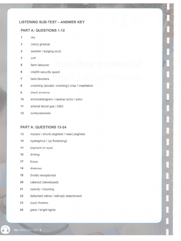 Answers Key For Oet Mock Test | PDF