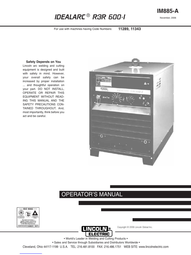 IdealArc R3R 600-I Operator Manual | PDF | Welding | Construction