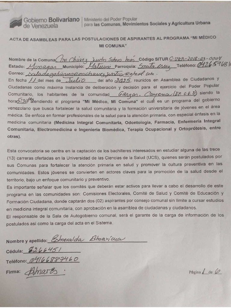 Acta Comuna Con Chávez Juntos Somos Más Mi Médico Mi Comuna | PDF