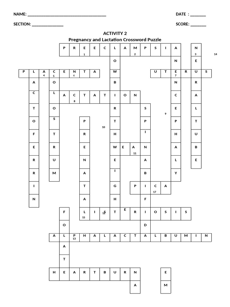 Pregnancy and Lactation Crossword Puzzle | PDF | Breast Milk | Pregnancy