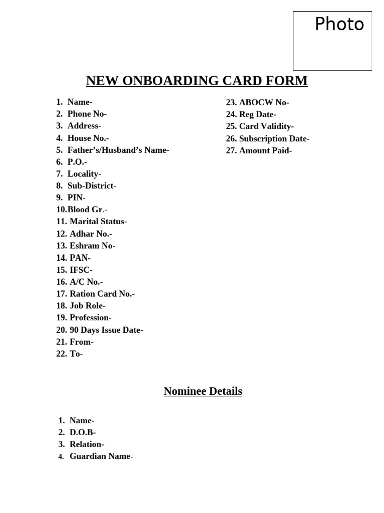 New Labour Card Form | PDF
