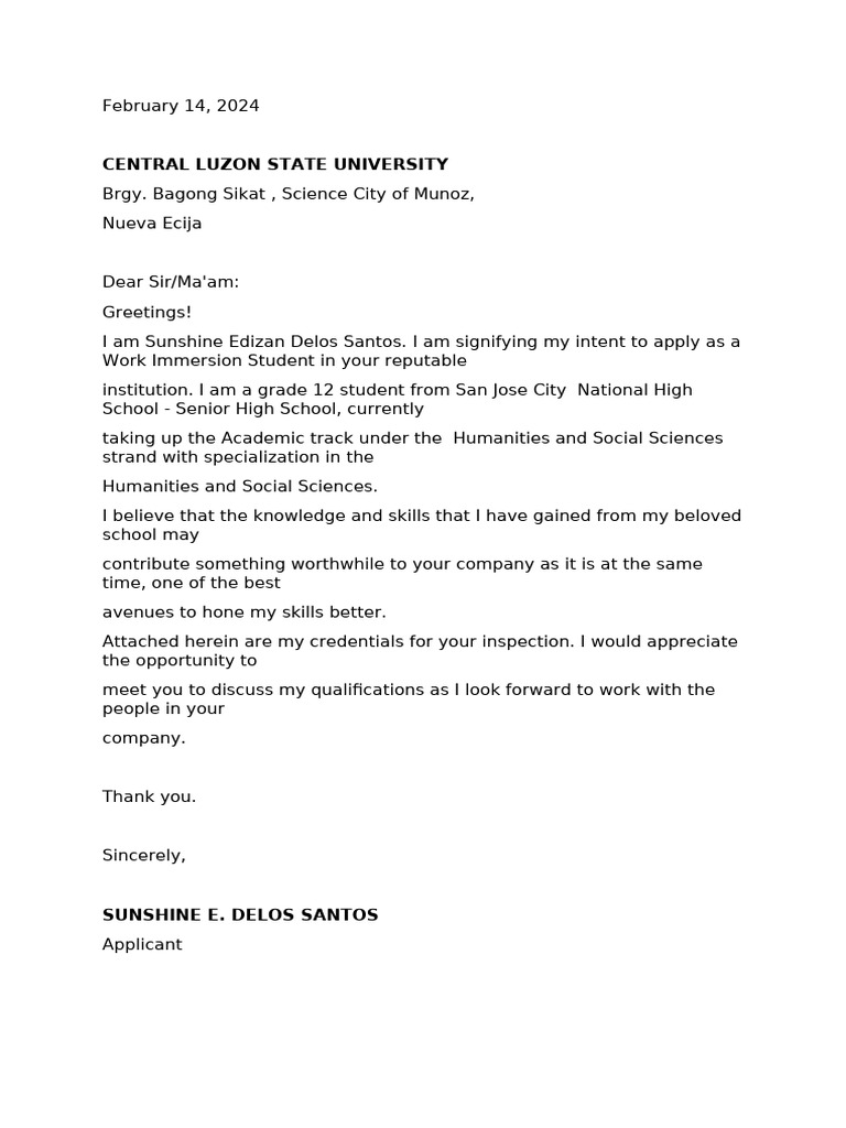 Shine Application Letter | PDF
