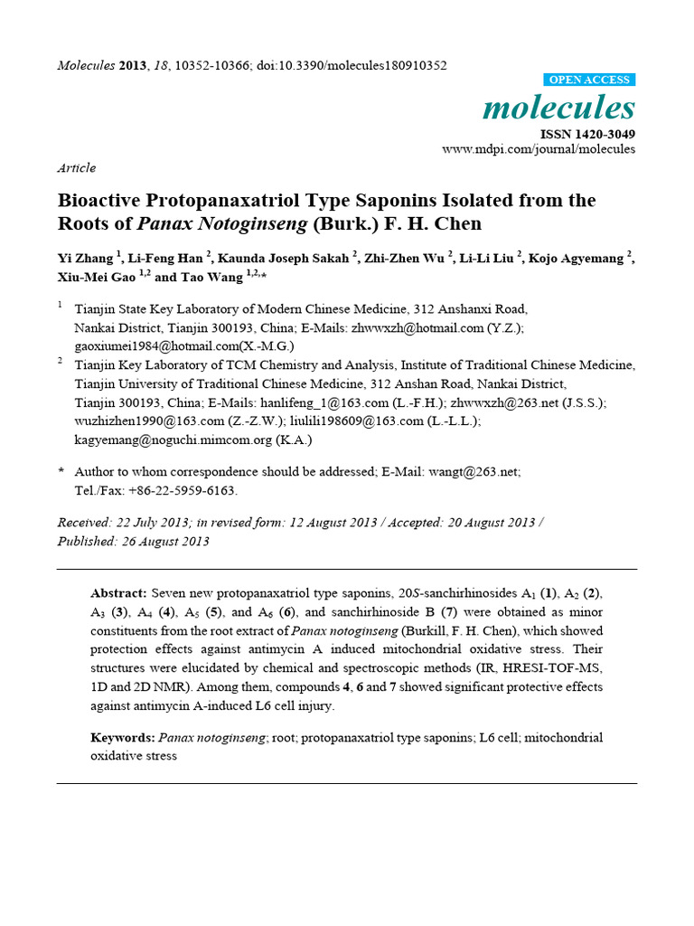 Bioactive Protopanaxatriol Type Saponins Isolated From The Roots of ...