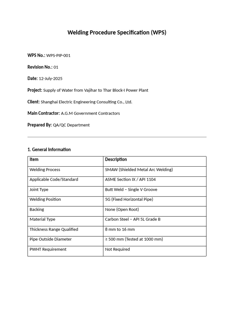 WPS Welding Procedure Specification | PDF | Welding | Construction