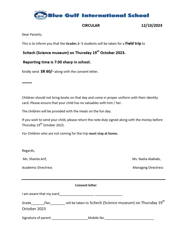 Field Trip Circular for Grades 2-5 | PDF