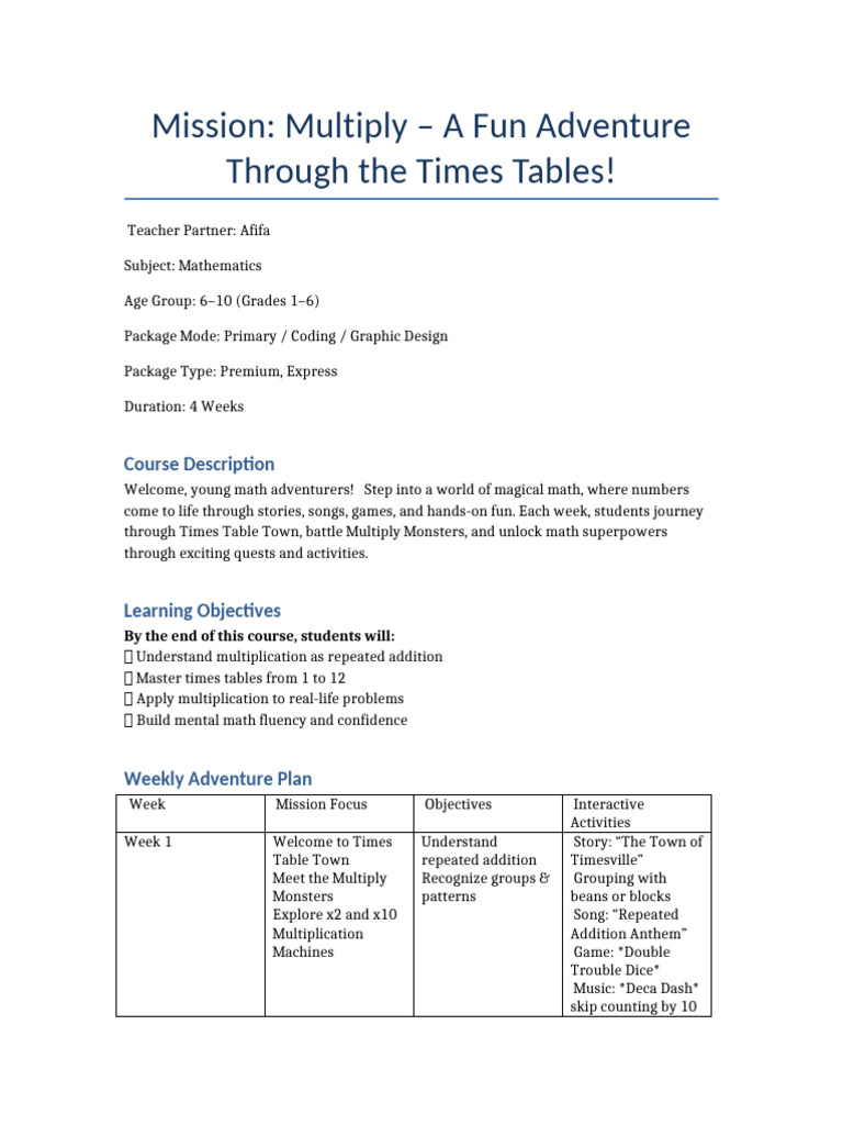 Multiply Adventure for Young Learners | PDF | Mathematics