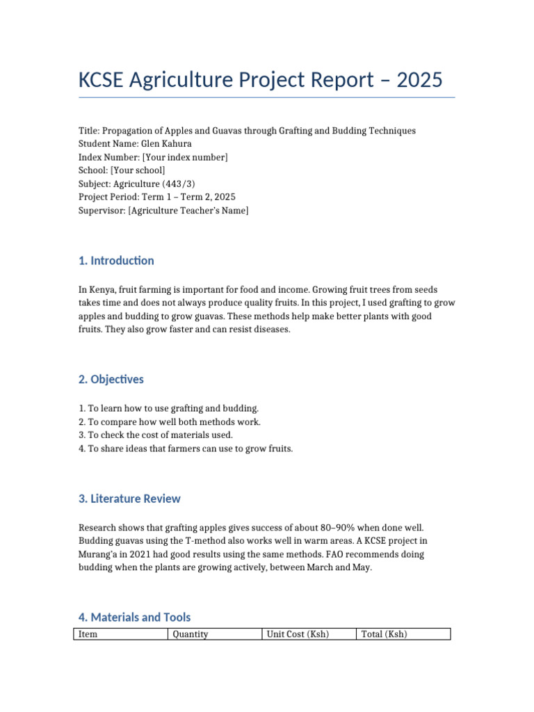 KCSE 2025 Agriculture Project Report | PDF
