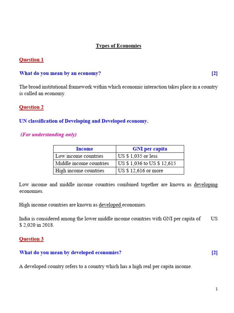 Lesson 1 - Types of Economies | PDF | Economics | Developing Country