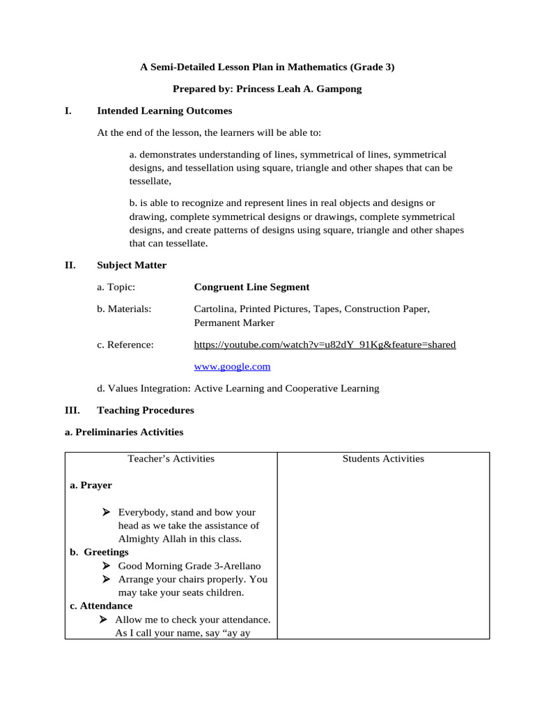 Lesson Plan Semi Detailedmathmtbfil | PDF