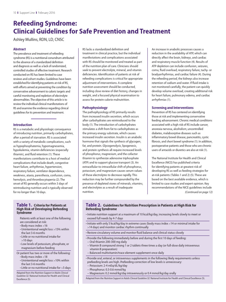 Refeeding Syndrome: Prevention Guidelines | PDF | Medical Specialties ...