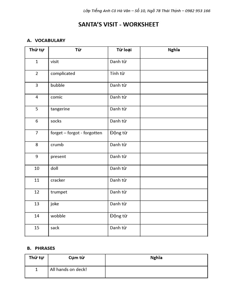 Santa'S Visit - Worksheet: A. Vocabulary | PDF