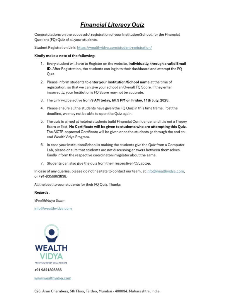 Financial Literacy Quiz - 2025 | PDF