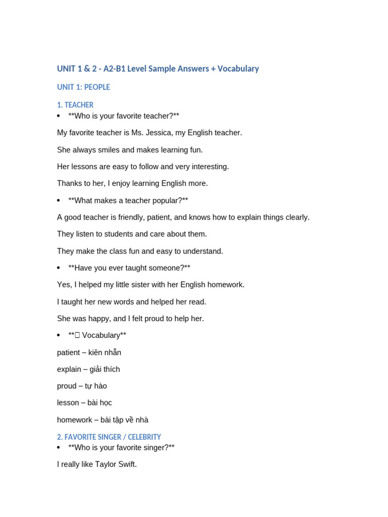 UNIT 1 2 A2-B1 Level With Vocab | PDF | Vietnam