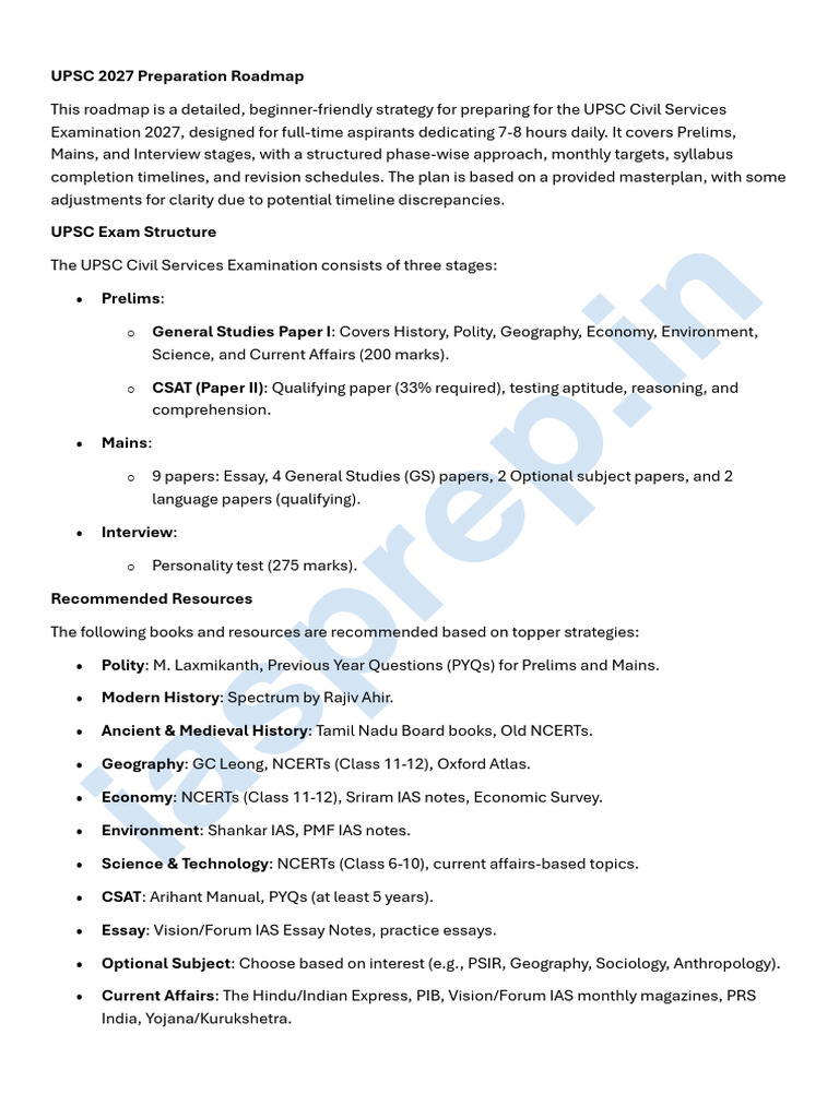 UPSC 2027 Preparation Roadmap | PDF | Multiple Choice
