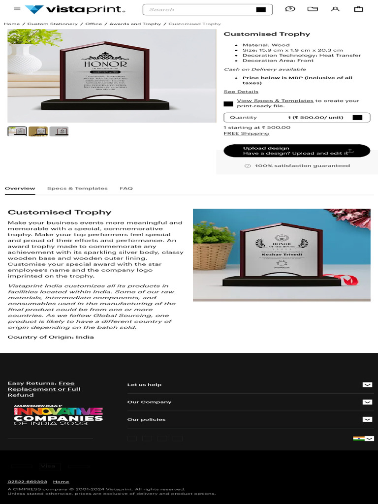 Customised Trophy VistaPrint | PDF | Business | Economies