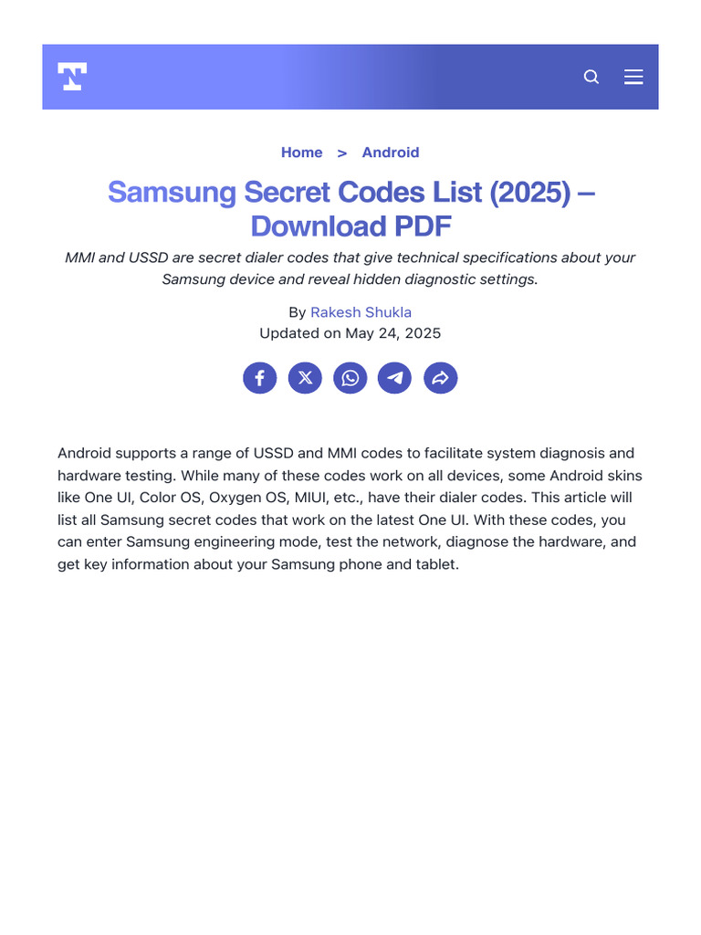 Samsung Secret Codes List (2025) - Download PDF - Technastic | PDF | Smartphone | Personal ...