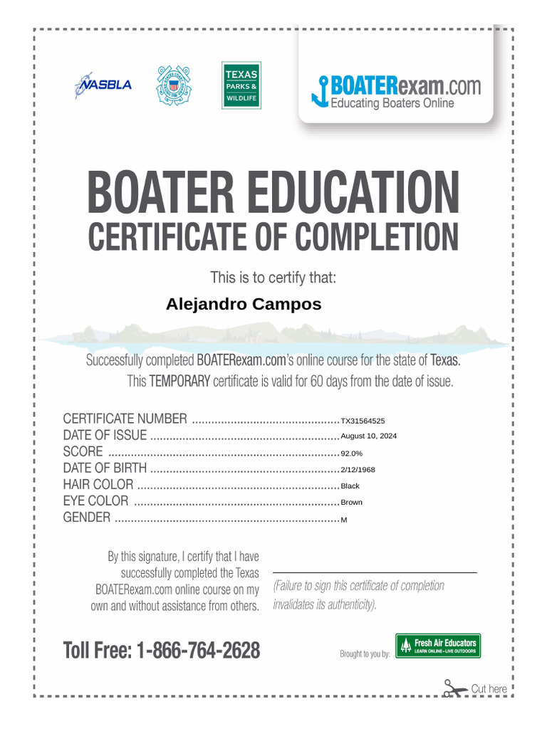 Boat Certificate 2024 | PDF