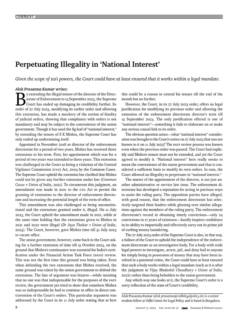 ED LVIII 31 050823 Perpetuating Illegality in National Interest' | PDF ...