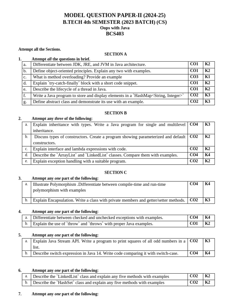 BCS 403 CS Model Paper 2 | PDF | Java (Programming Language) | Class (Computer Programming)