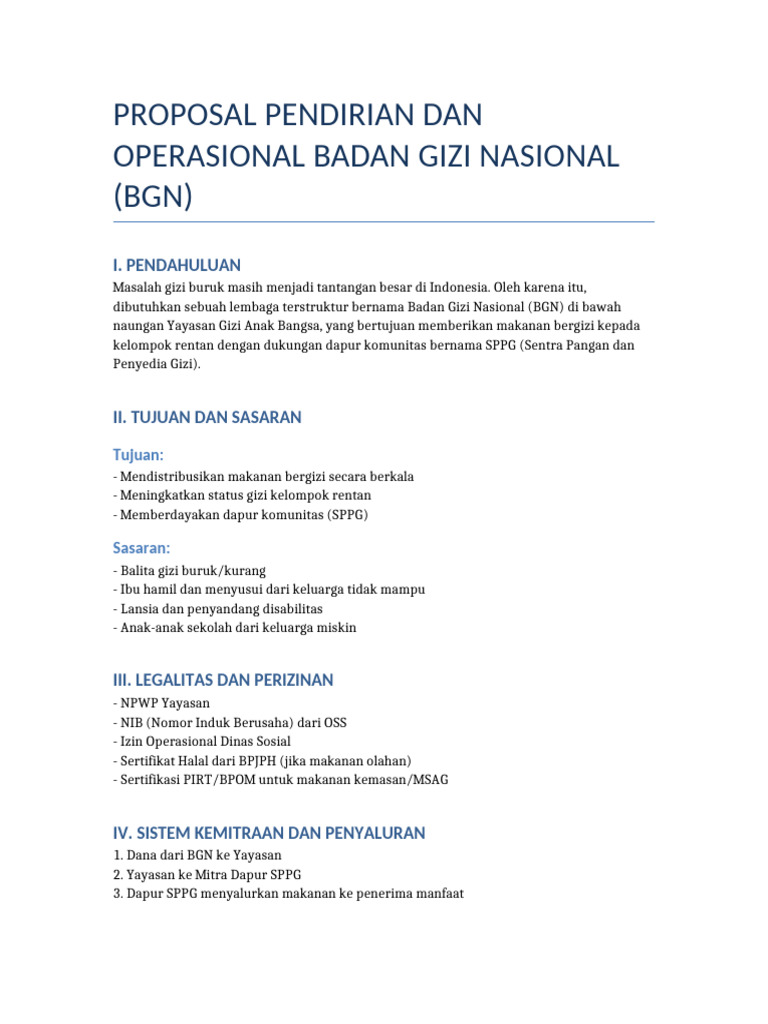 Proposal Badan Gizi Nasional | PDF