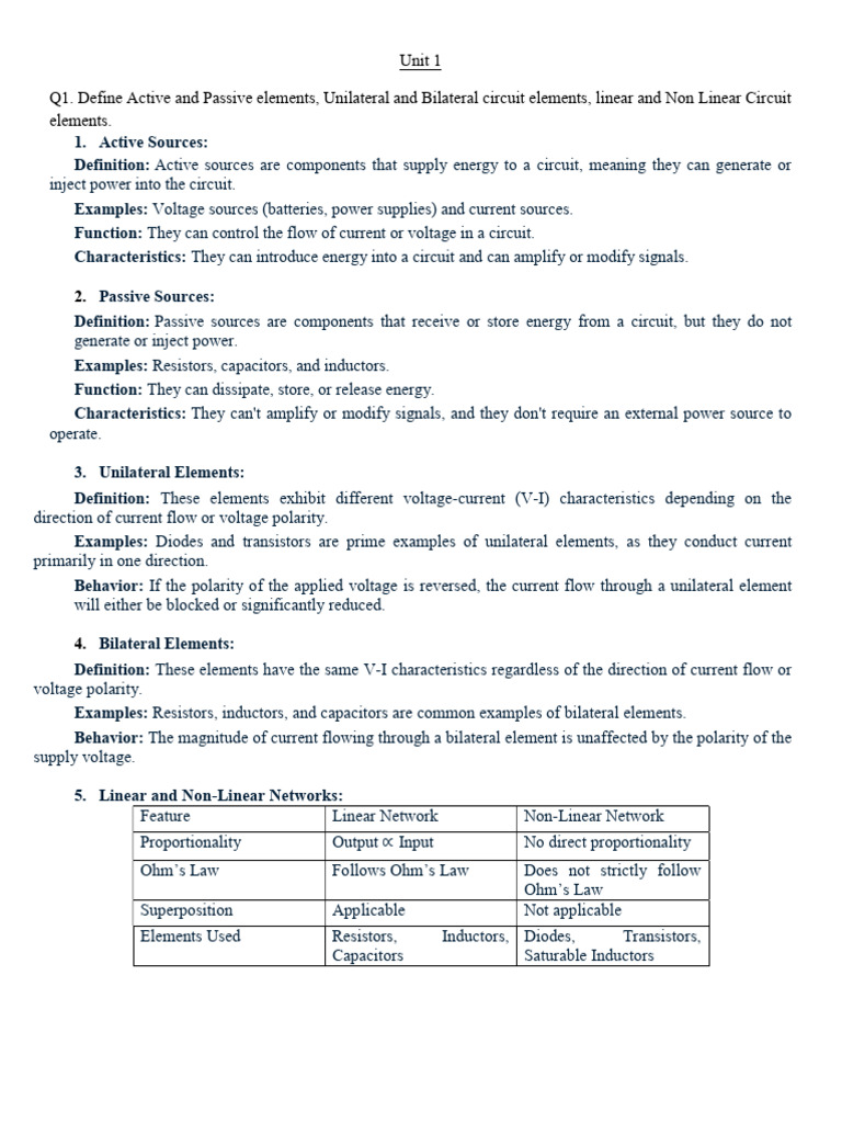 Unilateral Circuit Element Overview | PDF | Rechargeable Battery ...