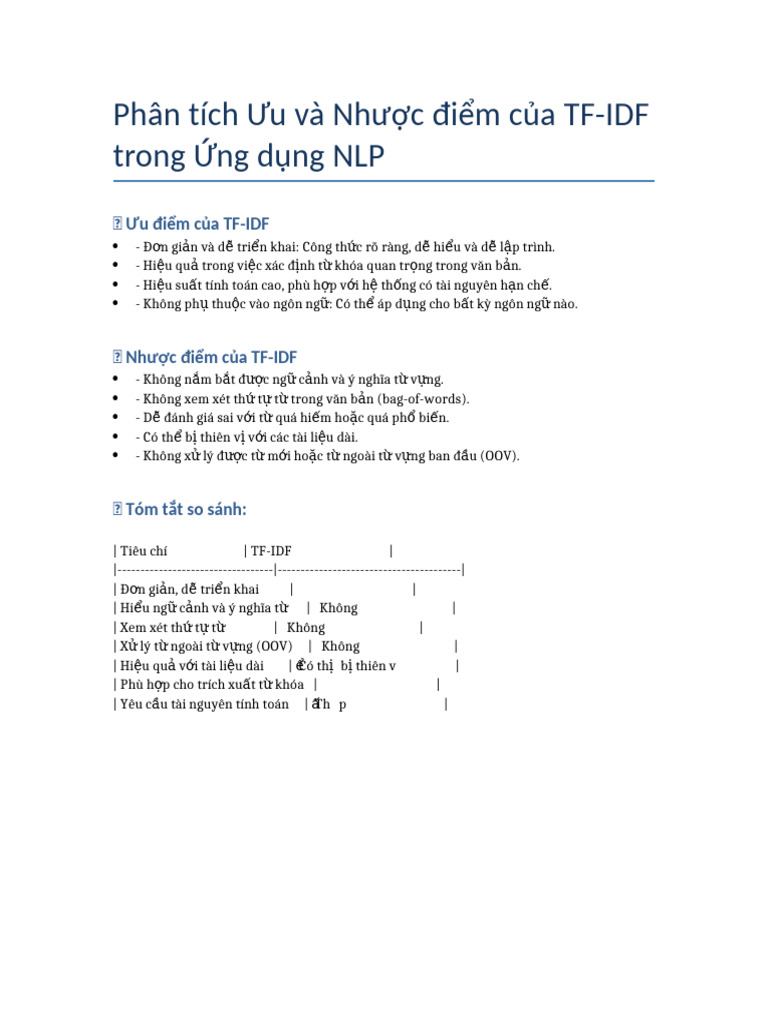 Uu Nhuoc Diem TF IDF Trong NLP | PDF