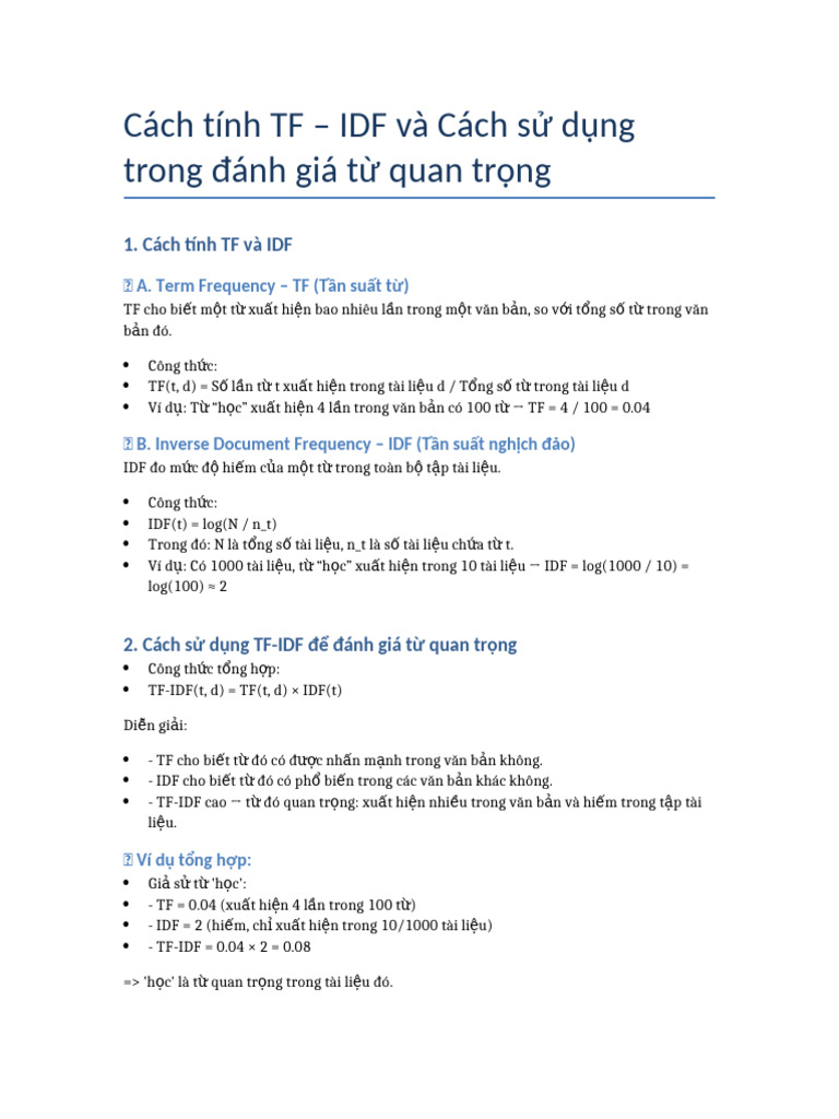 Cach Tinh TF IDF Va Ung Dung Updated | PDF