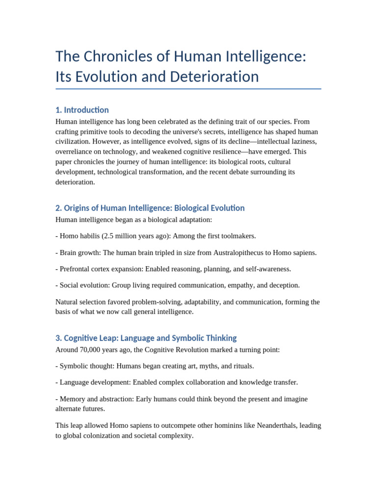 Evolution and Decline of Human Intelligence | PDF | Human | Homo