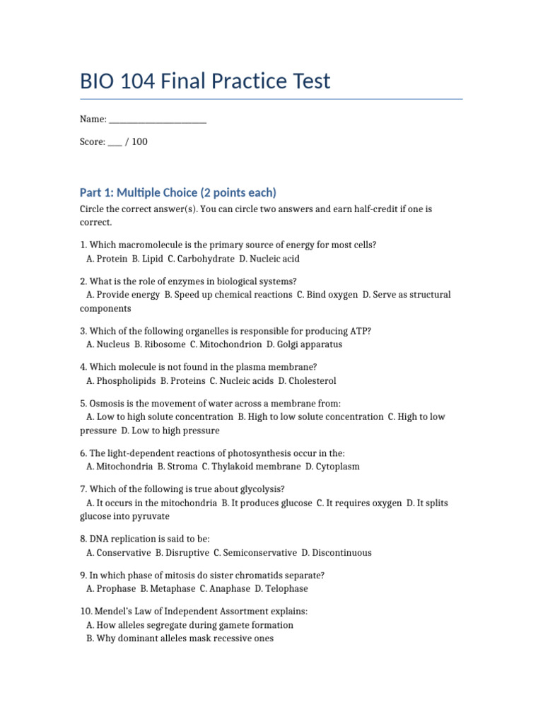 Mitochondrion Practice Test Questions | PDF | Cell (Biology ...