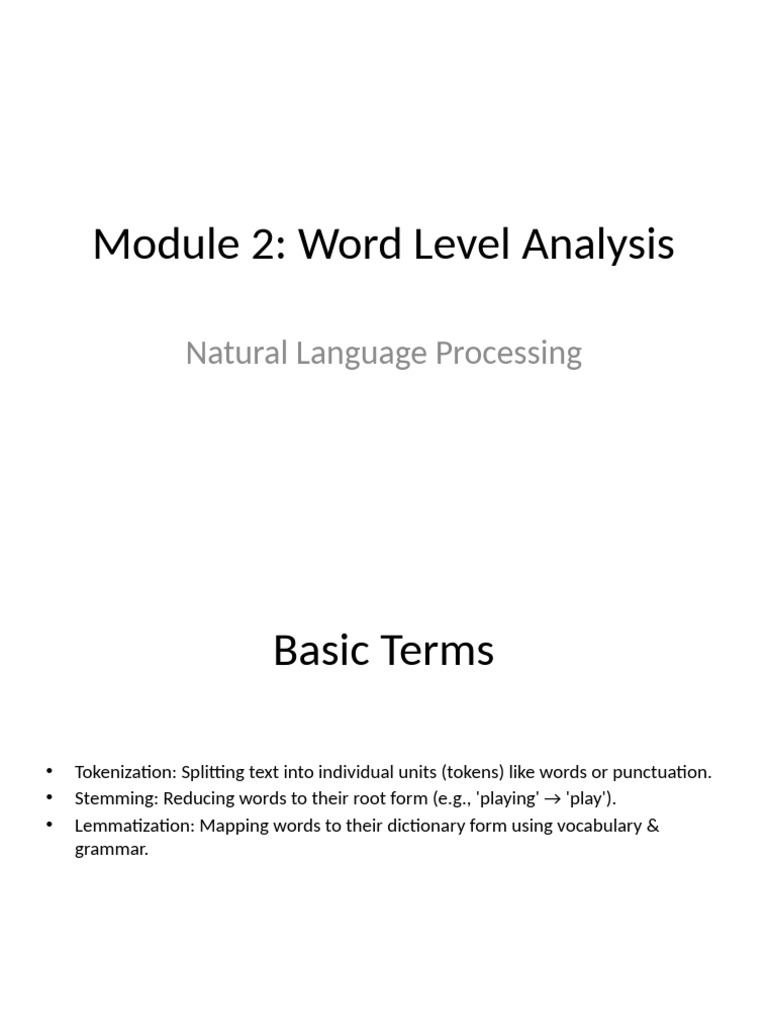 Word Level Analysis in NLP | PDF