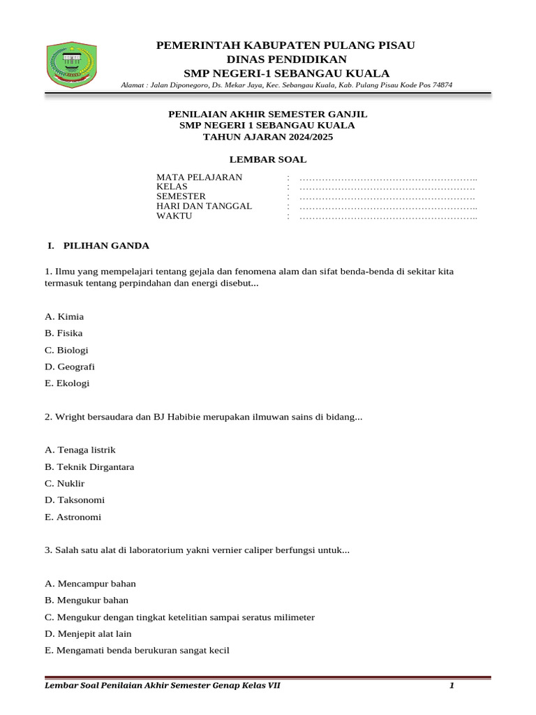 Lembar Soal K13 Mapel .... | PDF